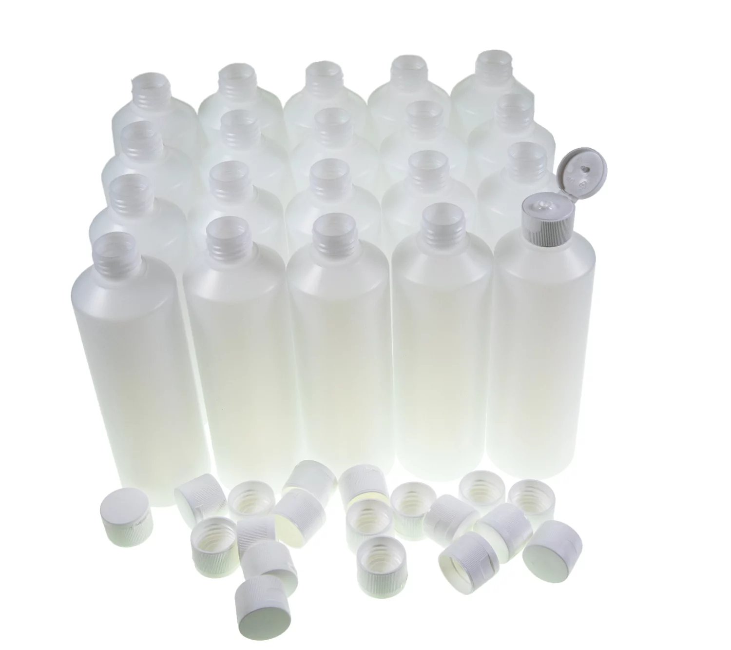 Doos met 20 lege flessen 500 ml HDPE + 20 klapdoppen | Creamats